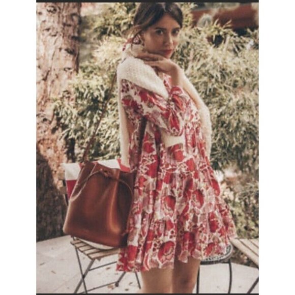 Zara | Dresses | Nwt Zara Sharon Floral Tiered Mini Dress Pink Red Size ...
